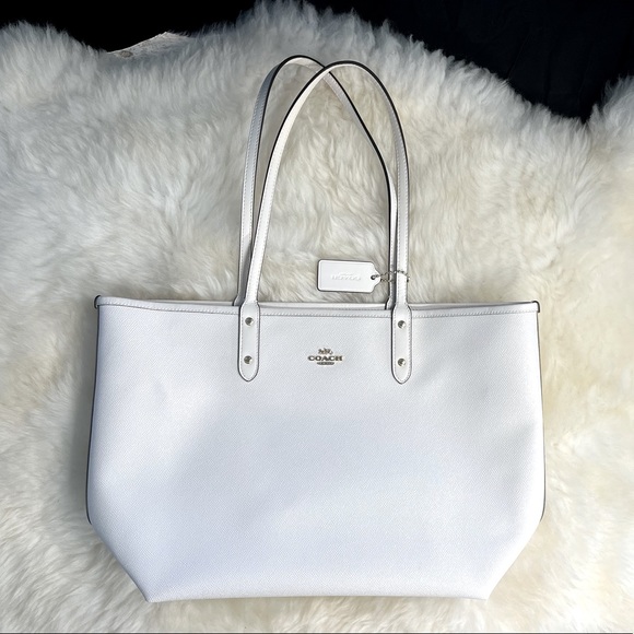 Coach | Bags | Coach Reversible City Tote In White And Classic Print | Poshmark